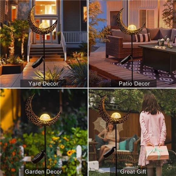 Holiday | Garden Solar Lights Pathway Outdoor Moon Crackle Glass Globe ...